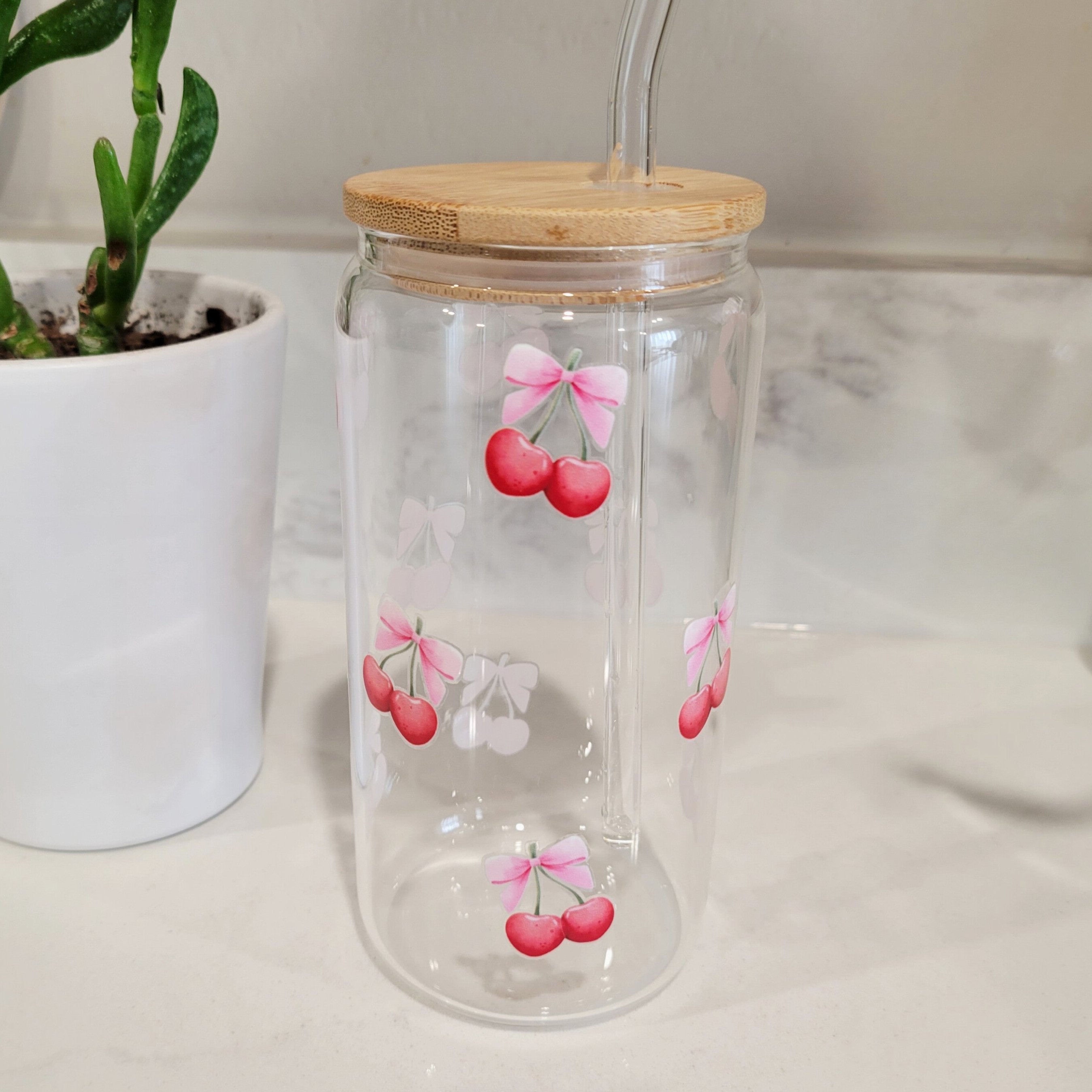 Red Cherries 16 oz. Glass Cup – Ivy Lee